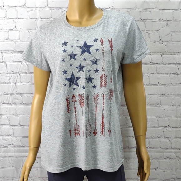 farm fed | Tops | Womens Farm Fed Clothing Large Gray Patriotic Tshirt ...